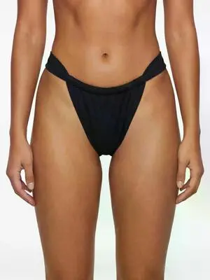 LET'S SWIM Ruched Bikini Bottom - Black
