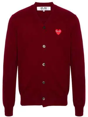 Play Comme Des Garcon V-neck Wool Cardigan - Red