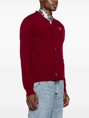 Play Comme Des Garcon V-neck Wool Cardigan - Red