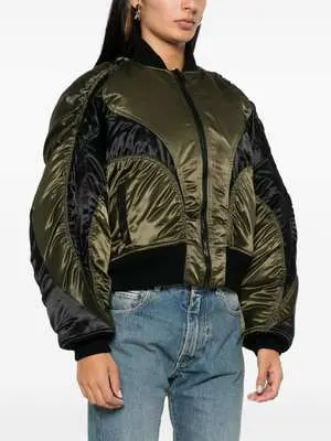 MUGLER Satin Bomber Jacket - Green