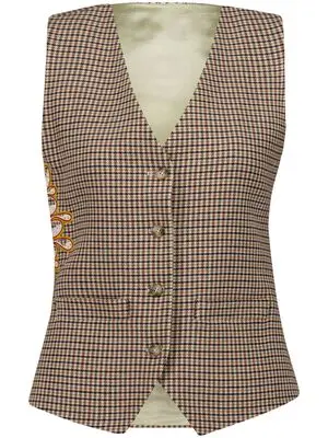 PAULA Houndstooth-pattern Embroidered Waistcoat