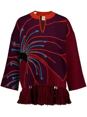 PAULA Fringe-detail Jacquard Sweater