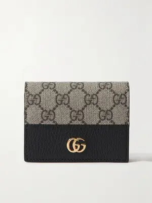 Gucci Gg Marmont Petite Textured-leather And Printed Coated-canvas Wallet - Black