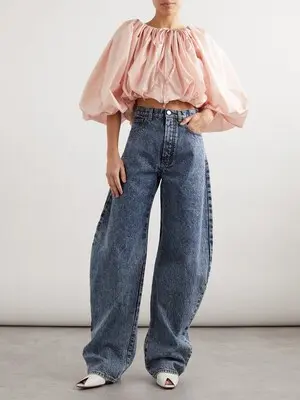 Alaïa Cropped Gathered Taffeta Blouse