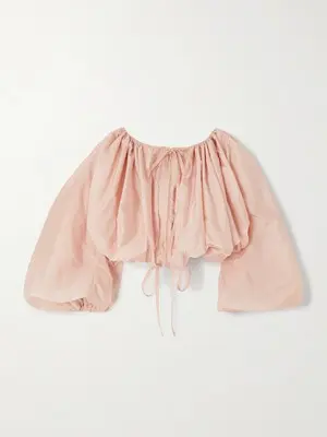 Alaïa Cropped Gathered Taffeta Blouse