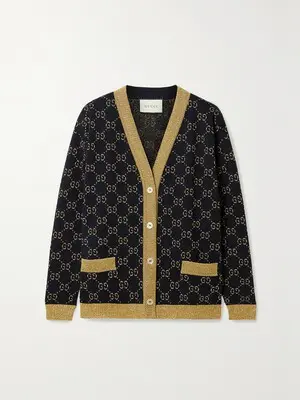 Gucci Metallic Jacquard-knit Cotton-blend Cardigan - Blue