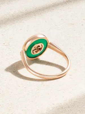 Gucci 18-karat Rose Gold, Agate And Diamond Ring