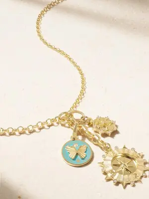 FOUNDRAE 18-karat Enamel And Diamond Medallion Necklace - Gold