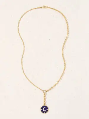 FOUNDRAE Blue Crescent 18-karat Diamond And Enamel Necklace - Gold