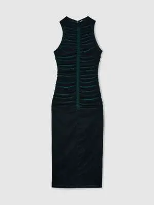REISS Niva Racer-front Ruched Velvet Dress