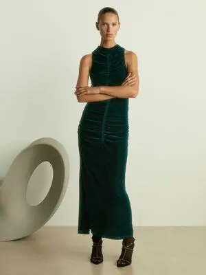 REISS Niva Racer-front Ruched Velvet Dress