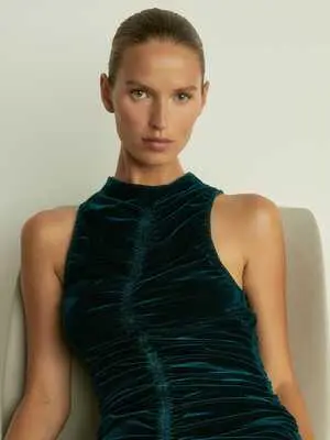 REISS Niva Racer-front Ruched Velvet Dress