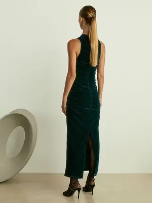 REISS Niva Racer-front Ruched Velvet Dress