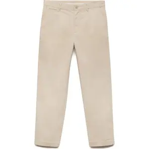Mango Regular Fit Pleated Stretch Cotton Dress Pants - Sand