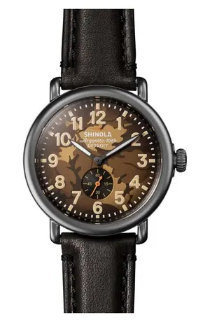 Shinola Runwell Leather Strap Watch - Brown Oak Leaf Camo