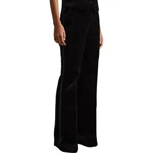 REISS Parisa Cotton Velveteen Wide Leg Pants - Black