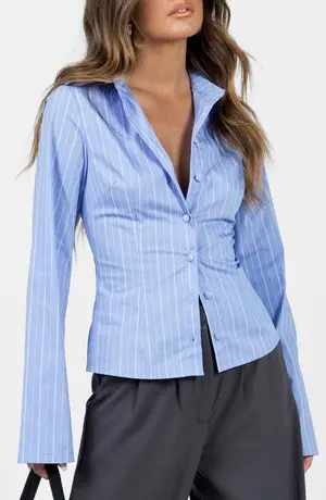 Princess Polly Anni Pinstripe Shirt - Blue
