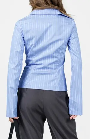 Princess Polly Anni Pinstripe Shirt - Blue