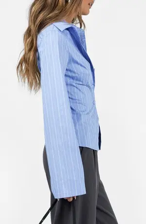 Princess Polly Anni Pinstripe Shirt - Blue