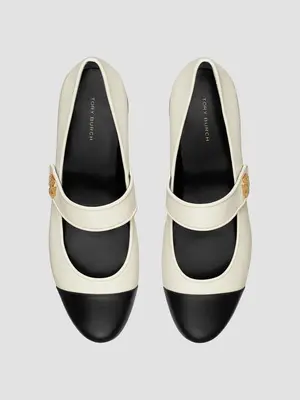 Tory Burch Cap-toe Mary Jane Ballet Flats - Cream Black