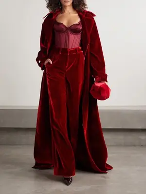 SERGIO HUDSON Pleated Velvet Wide-leg Pants