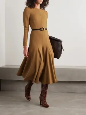 SERGIO HUDSON Paneled Pleated Woven Midi Dress