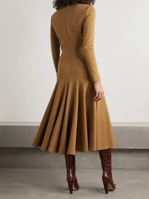 SERGIO HUDSON Paneled Pleated Woven Midi Dress