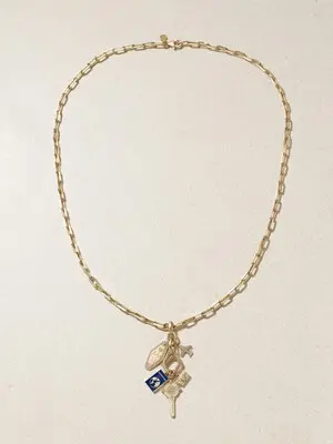 SYDNEY EVAN 14-karat Enamel And Diamond Charm Necklace - Gold