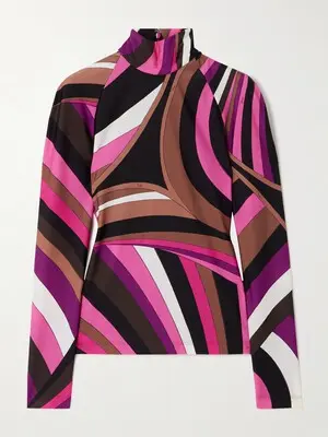Emilio Pucci Printed Stretch-jersey Turtleneck Top