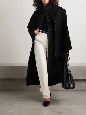 TOTEME Draped Fringed Wool-blend Bouclé Coat