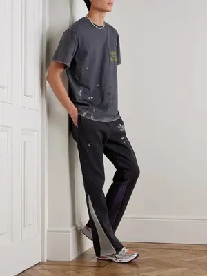 GALLERY DEPT. Flared Paint-splattered Panelled Logo-print Cotton-jersey Sweatpants - Gray