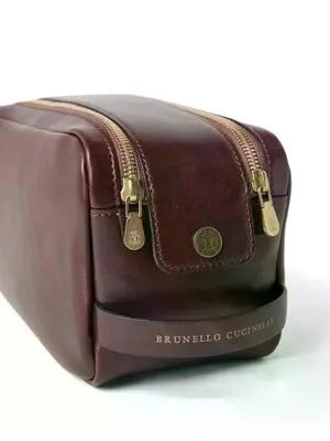 Brunello Cucinelli Double Zip Wash Bag - Brown