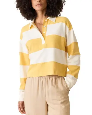 Marine Layer Cropped Rugby Polo - Gold Stripe