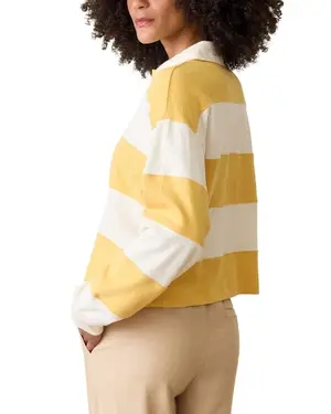 Marine Layer Cropped Rugby Polo - Gold Stripe