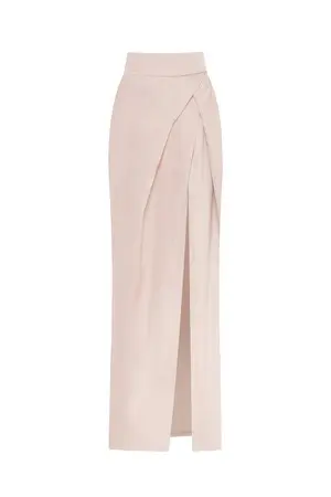 MILLA High-waisted Maxi Satin Skirt With Slit - Beige