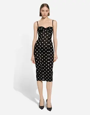 Dolce & Gabbana Marquisette Sheath Dress With Polka-dot And Corset Details - Print