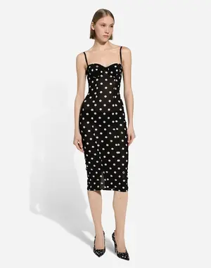Dolce & Gabbana Marquisette Sheath Dress With Polka-dot And Corset Details - Print