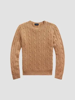 Polo Ralph Lauren Cashmere Cable-knit Crewneck Sweater Camel Melange