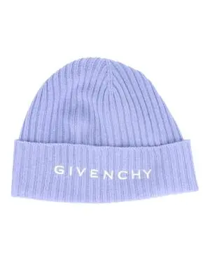 Givenchy Ribbed Embroidered Logo Beanie - Light Blue