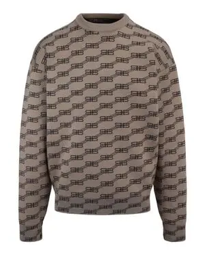 Balenciaga Logo Intarsia Knit Sweater - Beige
