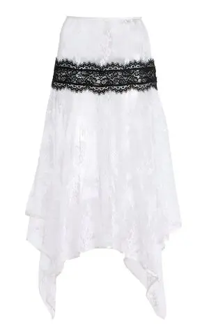 RODARTE Asymmetric Lace Midi Skirt - White