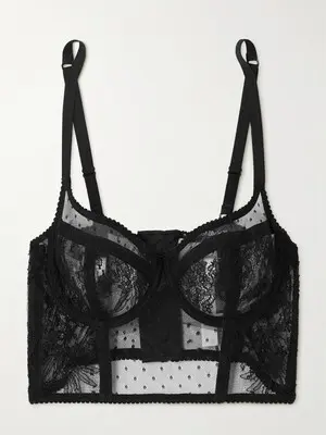 Dolce & Gabbana Embroidered Tulle Underwired Bralette - Black