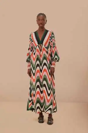 colorblock printed maxi dress farm rio Farm Rio Wave Gradient Maxi Dress - Wave Gradient Multicolor