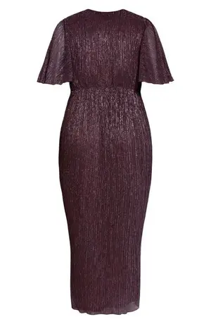 City Chic Lily Metallic Ruched Dress - Purple