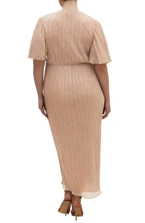 City Chic Lily Metallic Ruched Dress - Soft Blush
