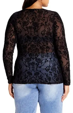City Chic Sienna Velvet Floral Mesh Top