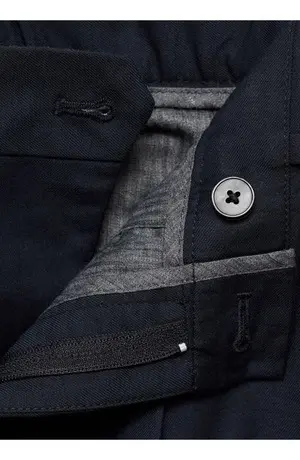 Mango Pleated Slim Fit Trousers - Dark Navy