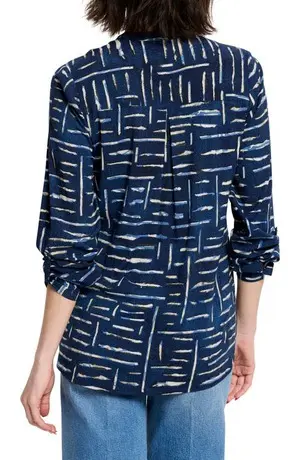 NIC+ZOE Indigo Dash Geometric Print Long Sleeve Shirt