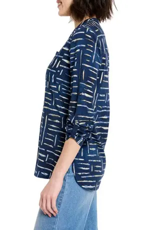 NIC+ZOE Indigo Dash Geometric Print Long Sleeve Shirt