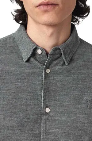 ALLSAINTS Lorella Rib Cotton Button-up Shirt - Light Grey